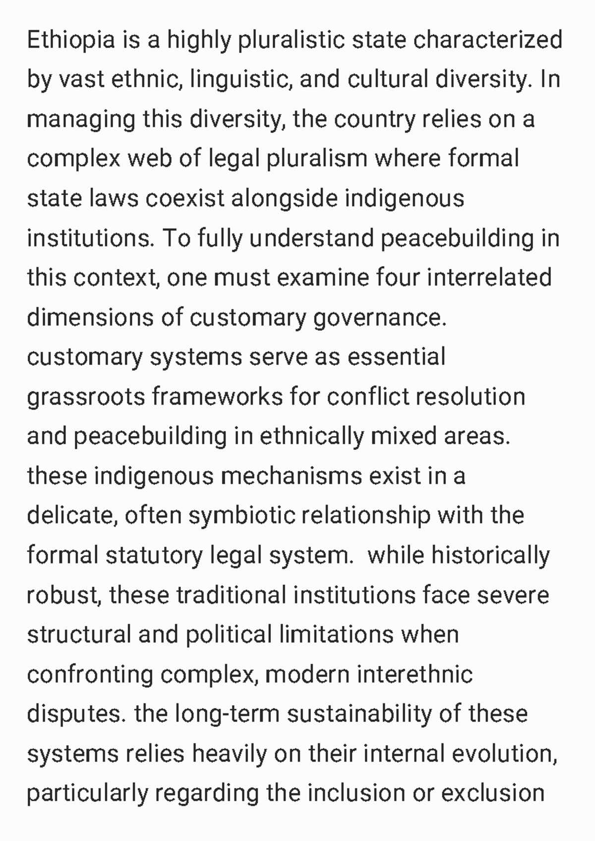 Anthropology Intro: Legal Pluralism and Peacebuilding in Ethiopia - Studocu