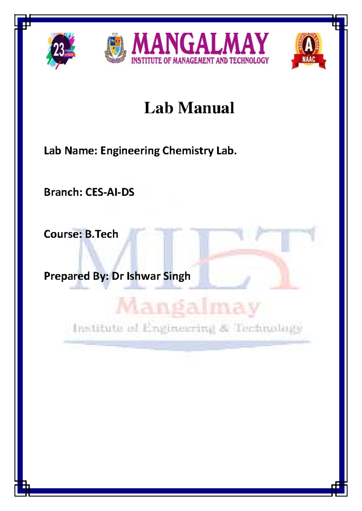 MIET B.Tech Engineering Chemistry Lab Manual - Studocu