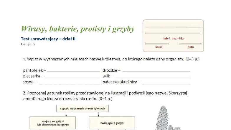 Sprawdzian z rozdziału 3: Bakterie, Wirusy, Protisty i Grzyby - Studocu