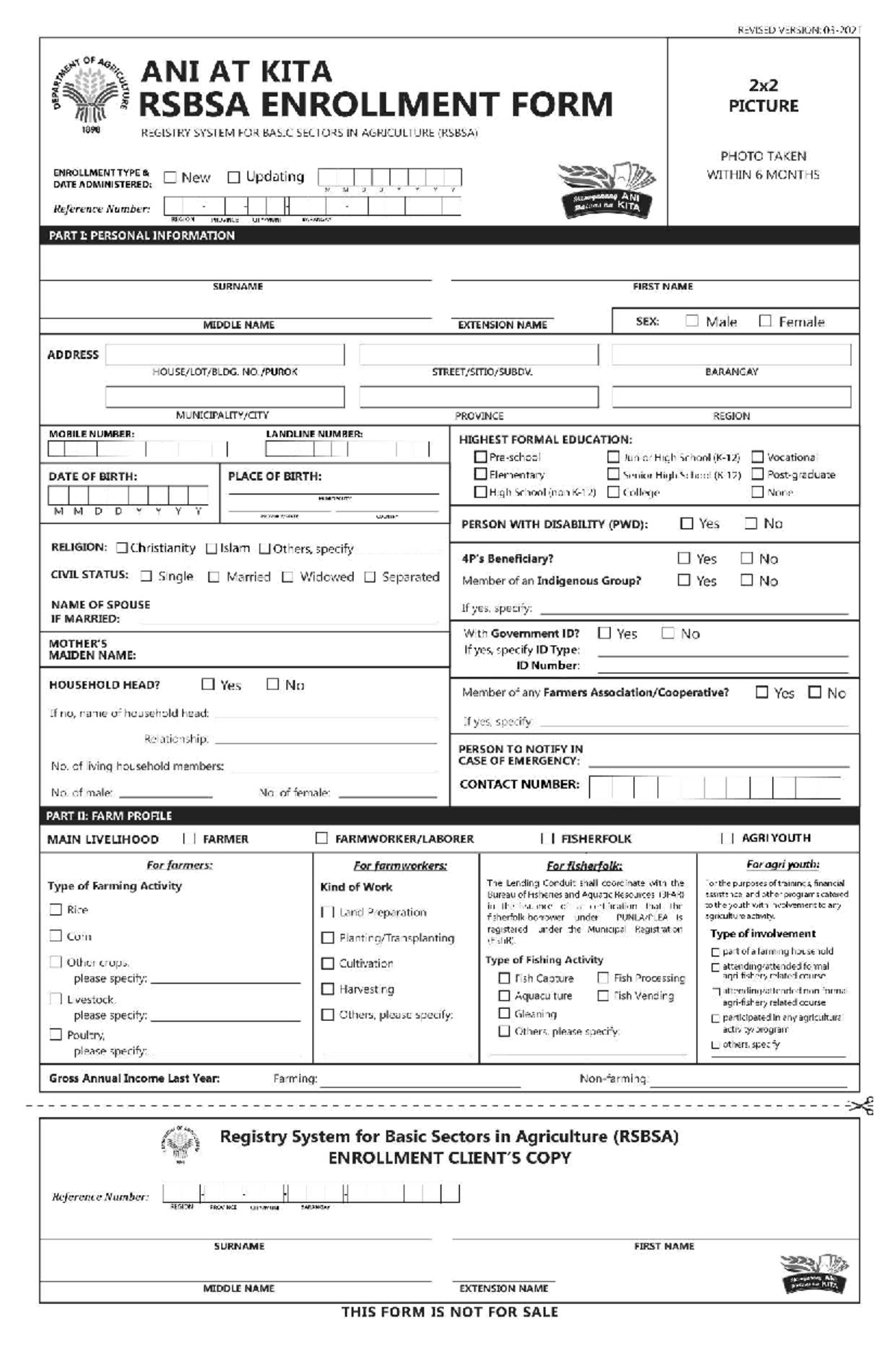 RSBSA Enrollment Form 032021: Personal & Farm Profile Details - Studocu