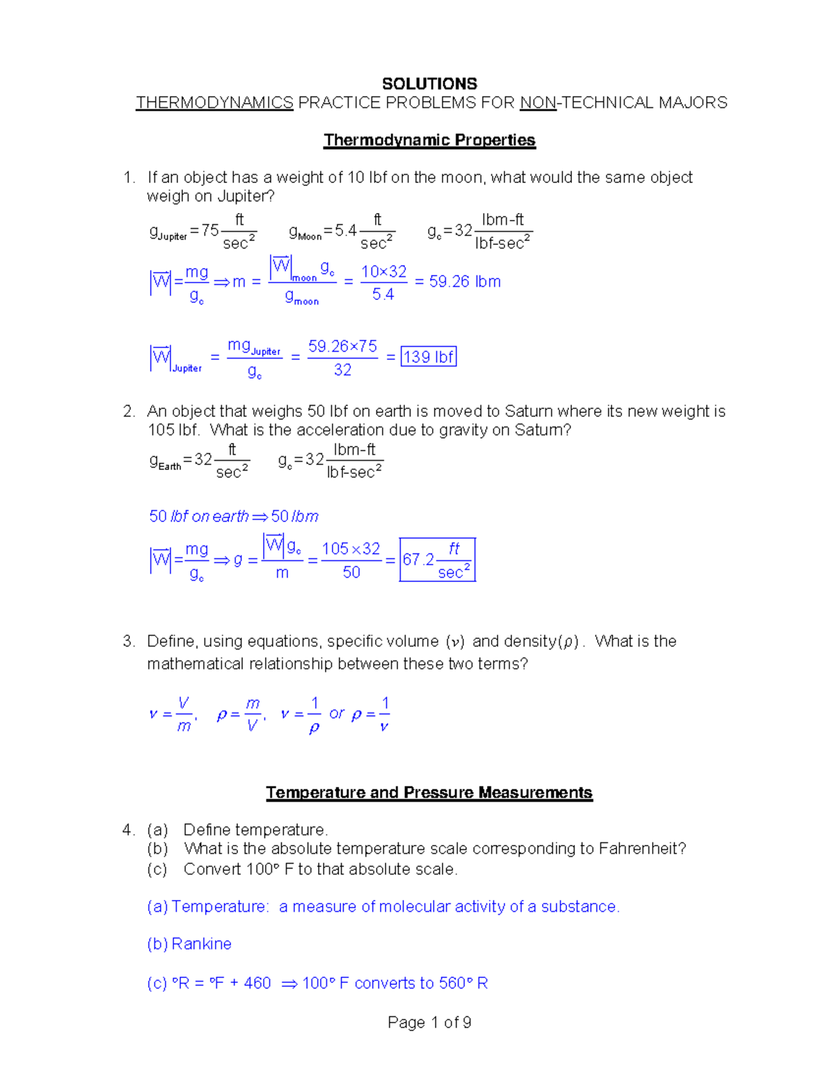 Thermo sol assignment - SOLUTIONS THERMODYNAMICS PRACTICE PROBLEMS FOR ...