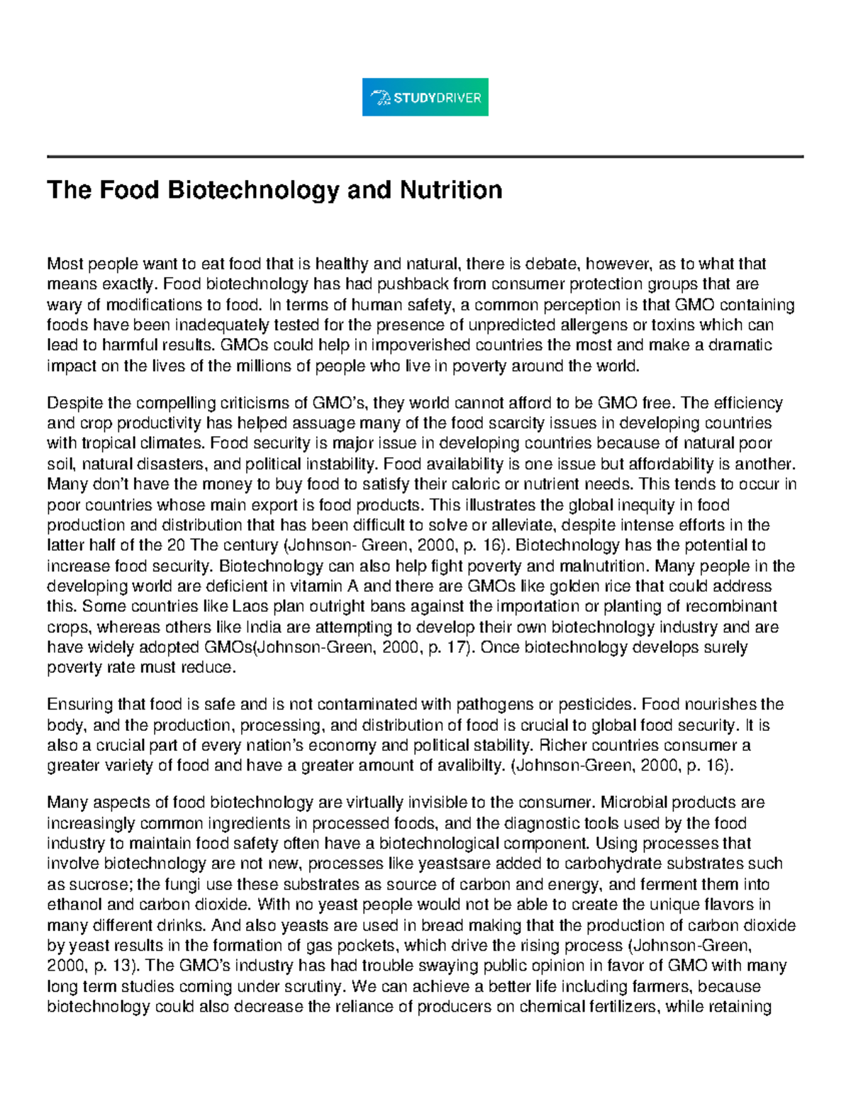 Food Biotechnology & Nutrition: Impacts on Global Food Security - Studocu