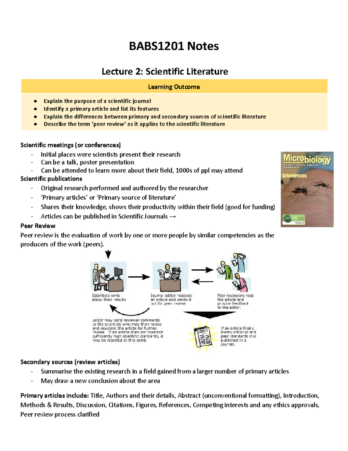 BABS1201 Lecture Notes: Scientific Literature & Life Sciences Overview ...