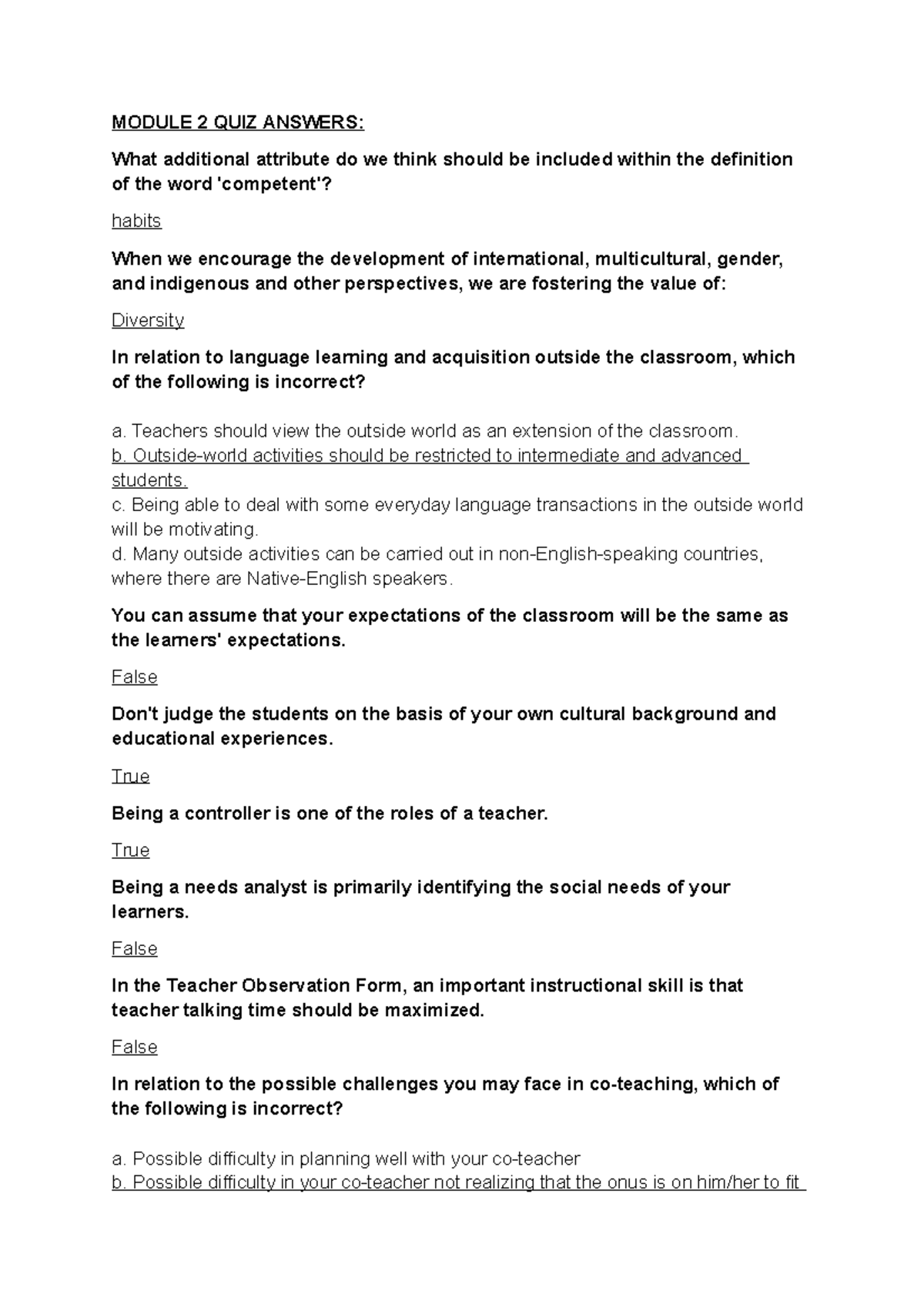 Module 2 QUIZ Answers - MODULE 2 QUIZ ANSWERS: What additional ...