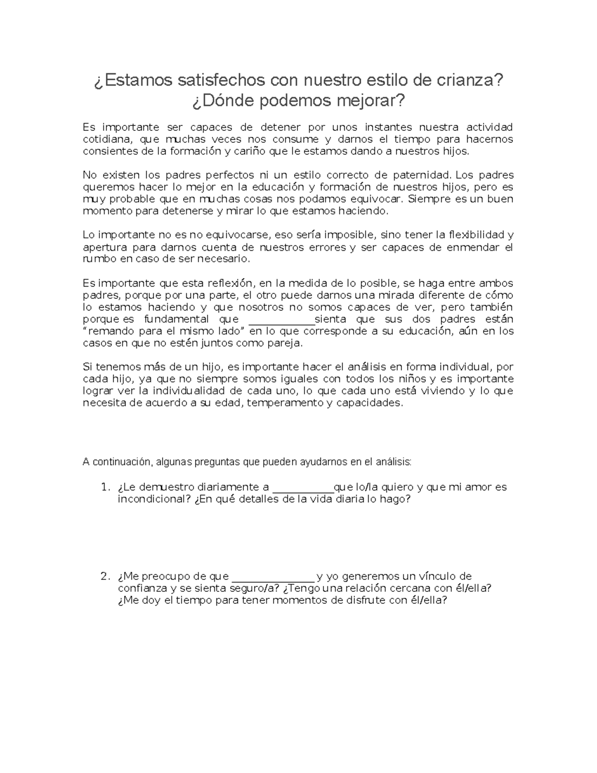 Guia Reflexión para Padres - ¿Estamos satisfechos con nuestro estilo de ...