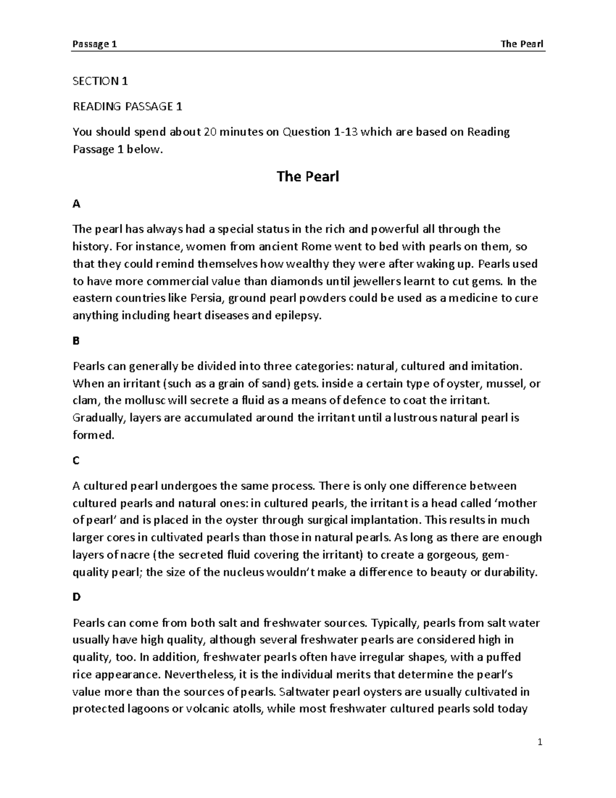 99 Passage 1 - The Pearl Reading Comprehension Q1-13 - Studocu