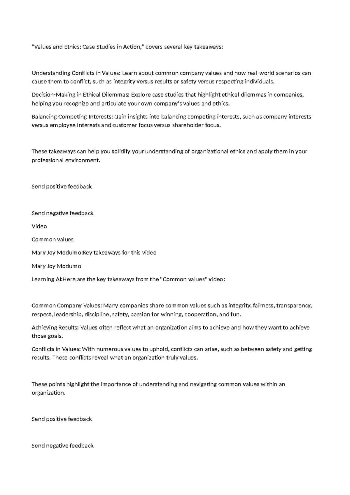 Values and Ethics: Key Takeaways from Case Studies and Reflections ...