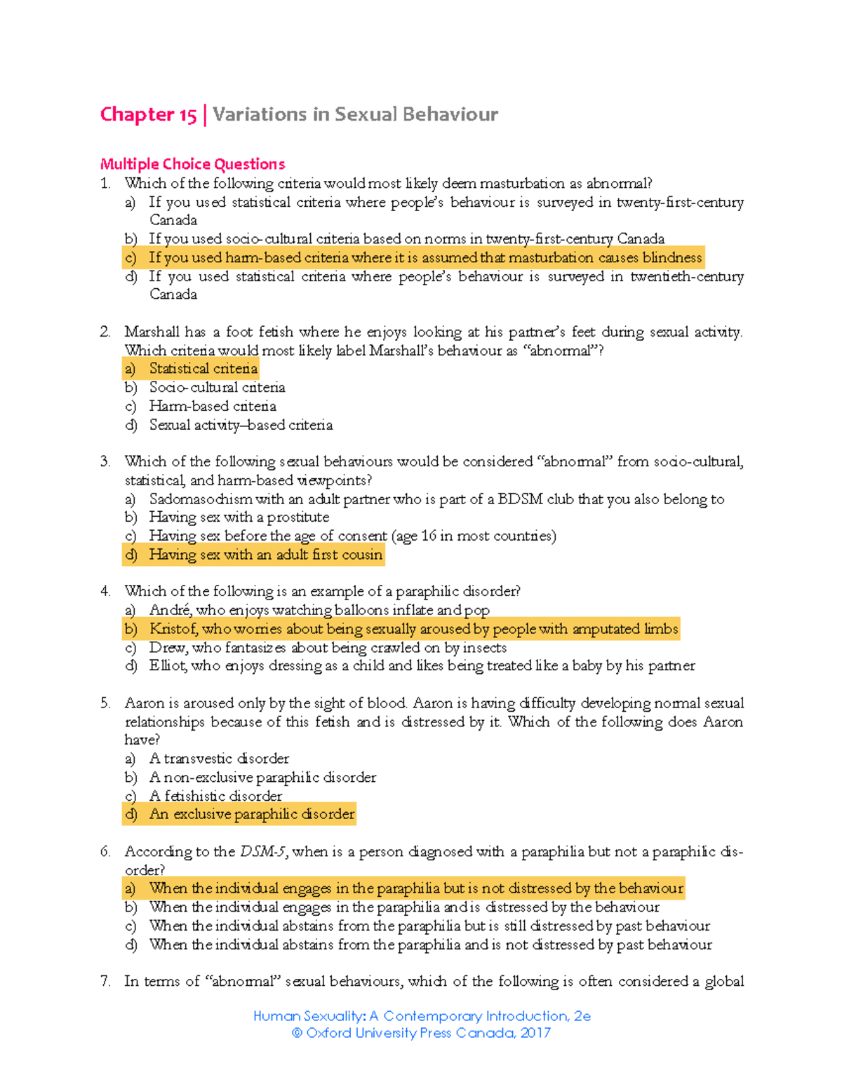 Chapter 15: Multiple Choice Questions on Variations in Sexual Behaviour ...