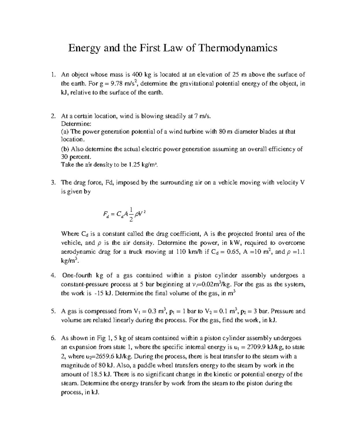 Energy and the first law of thermodynamics - Energy and the First Law ...