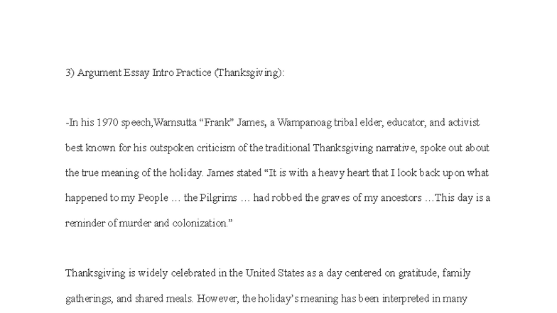 Argument Essay Intro Practice (ENG 1970): The True Meaning of ...