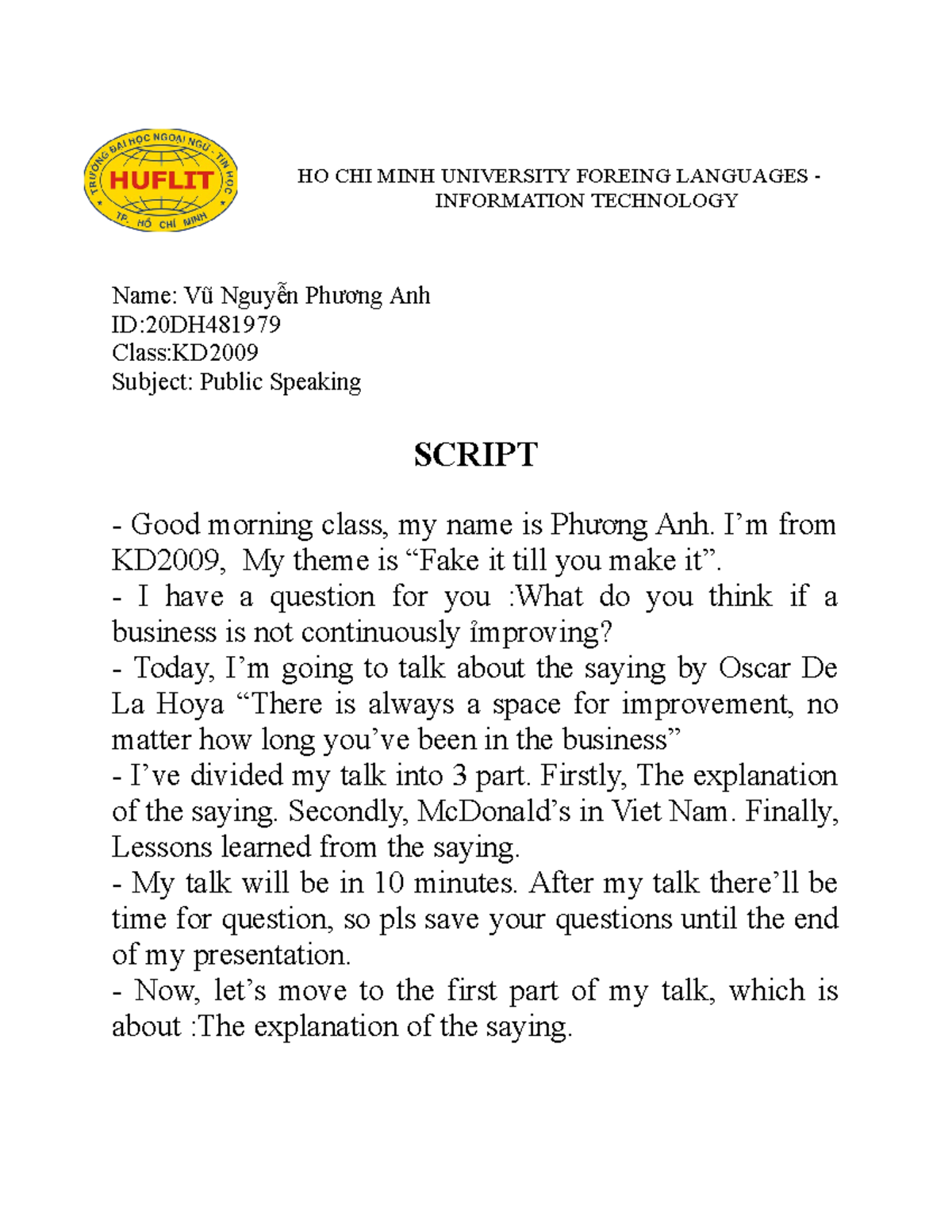 Public Speaking Script: Enhancing Business Through Continuous ...
