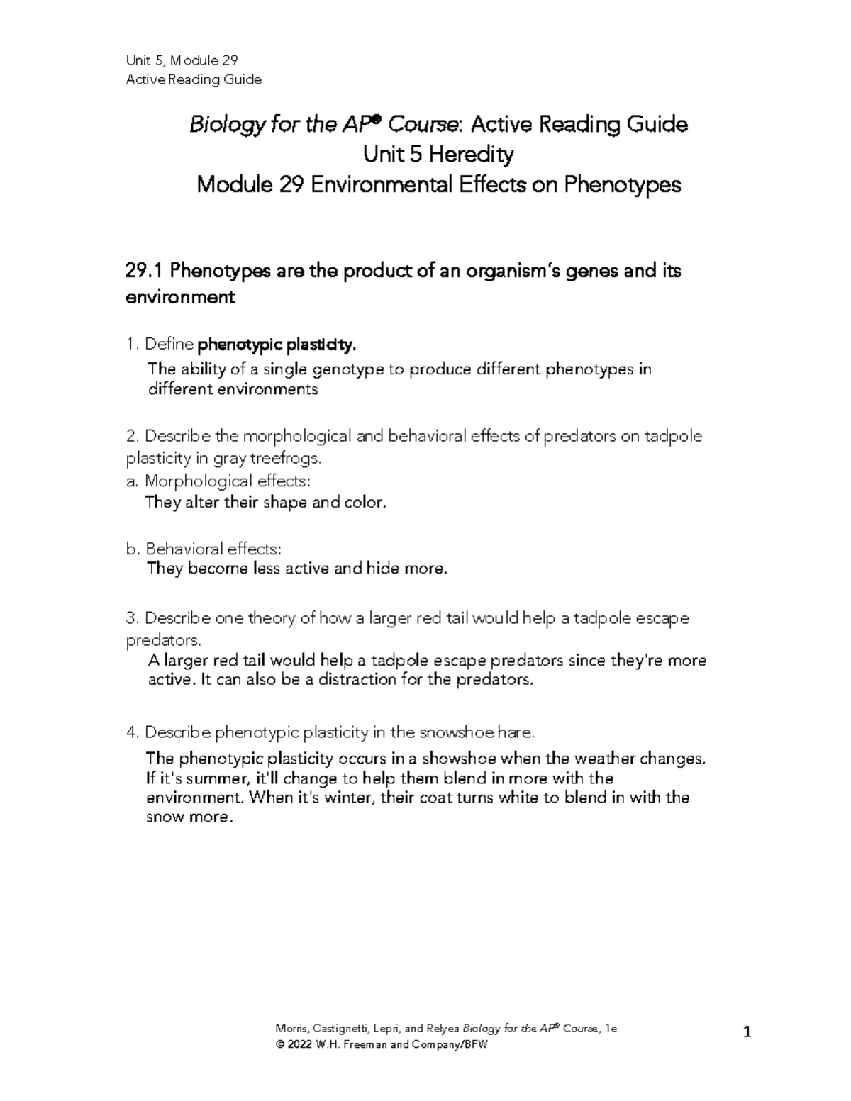 Module 29 RG Homework - Environmental Effects on Phenotypes - Studocu