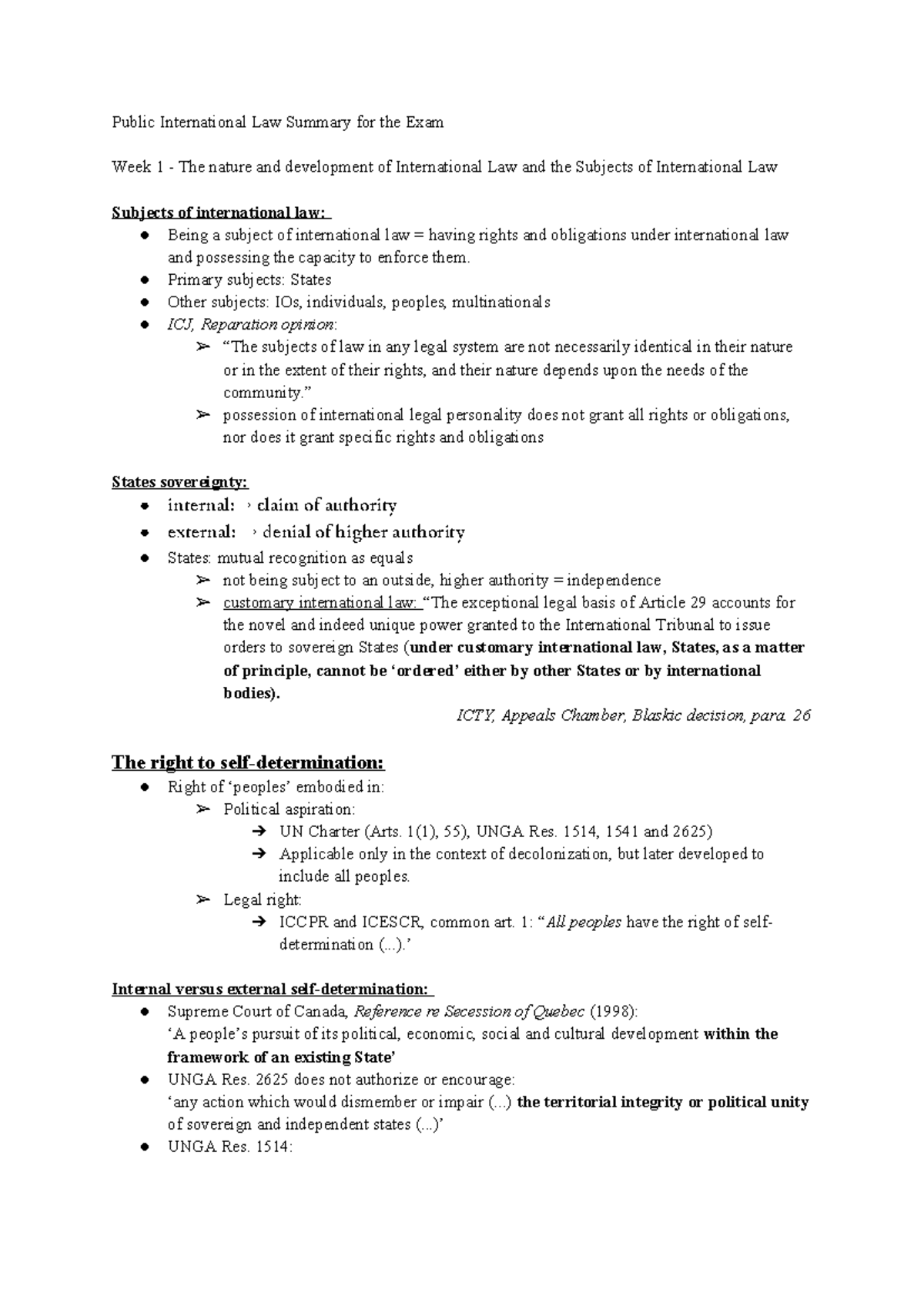 PIL 101 Exam Summary: Key Concepts in Public International Law ...