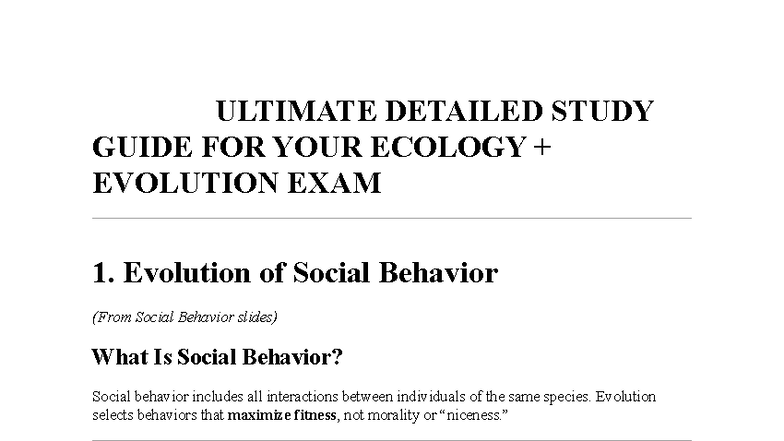 Ultimate Study Guide for Ecology & Evolution Exam (BIO 100) - Studocu