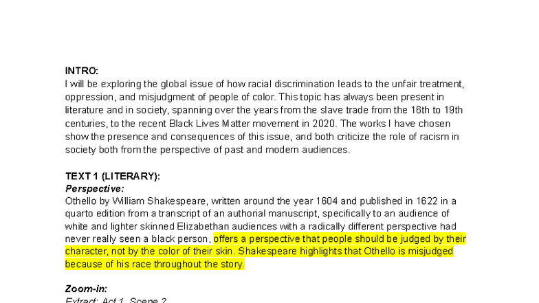 IO Script Final: Exploring Racial Discrimination in Othello ...