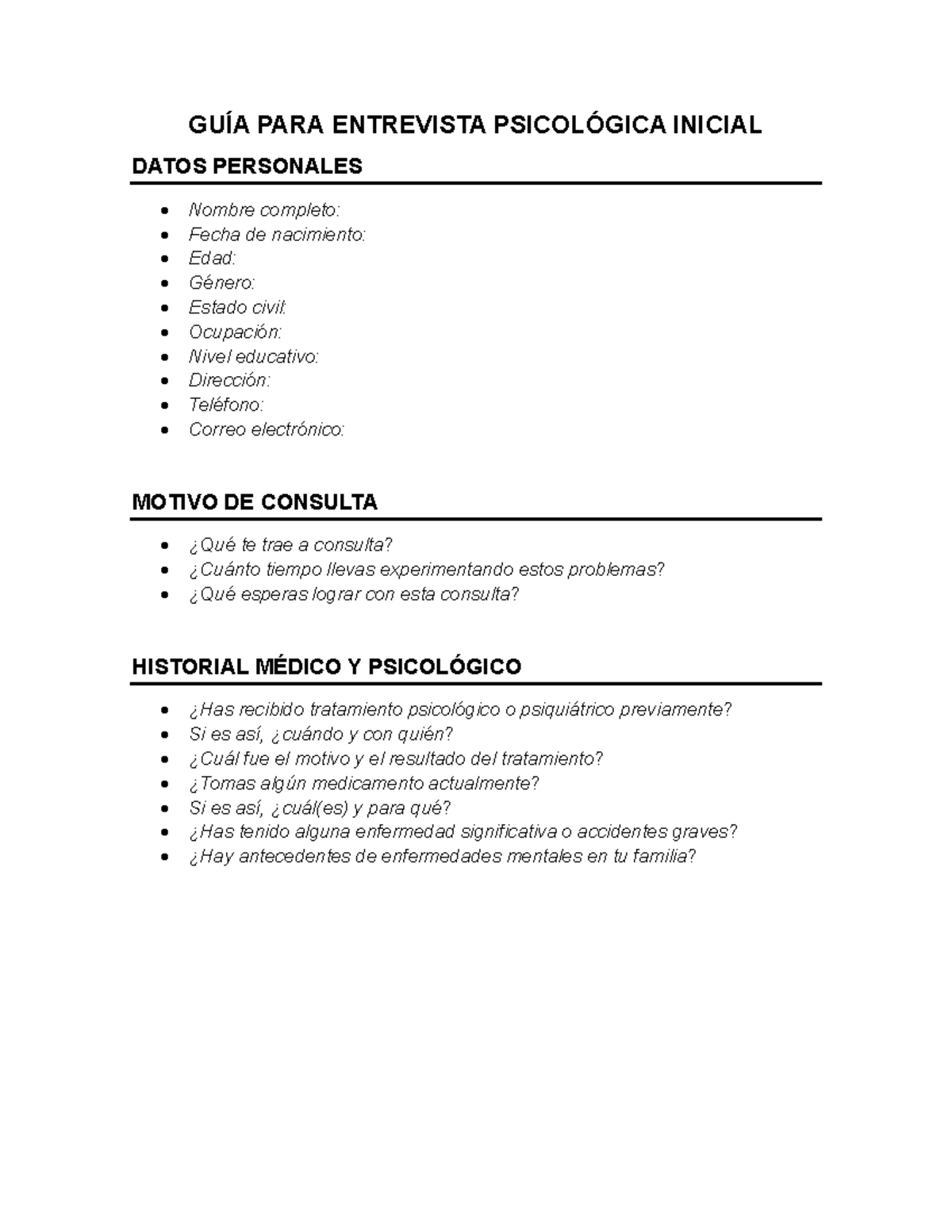 Guia entrevista Inicial Basica-2 - GUÍA PARA ENTREVISTA PSICOLÓGICA ...