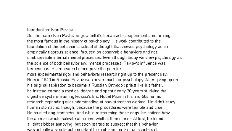 Unit 3: Lecture 1 - Ivan Pavlov & Classical Conditioning in Psychology ...
