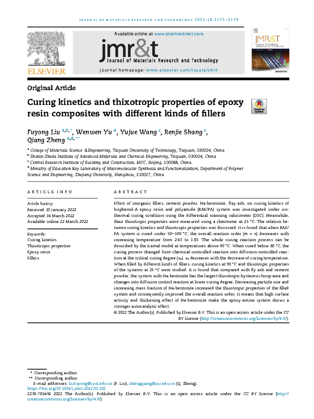 Curing Kinetics and Thixotropic Properties of Epoxy Resin Composites ...
