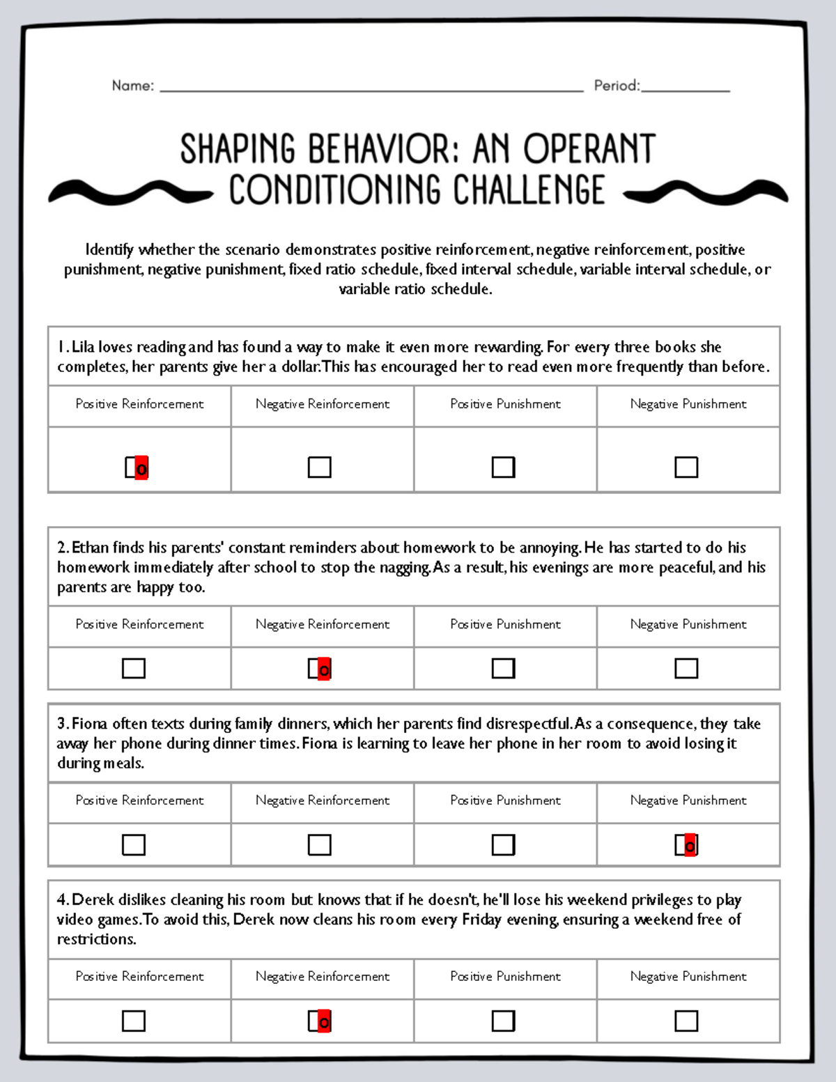 Operant Conditioning Practice Scenarios: Positive & Negative ...