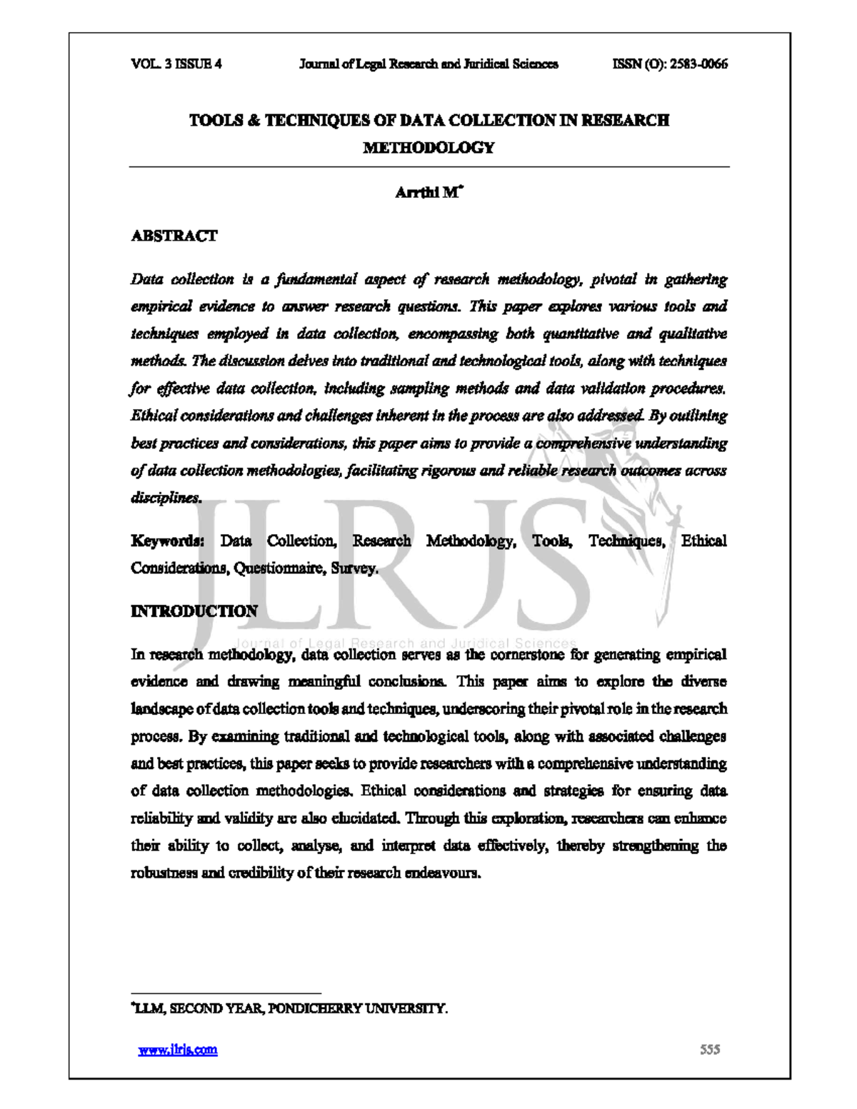 Tools and Techniques of Data Collection in Research Methodology (2nd ...