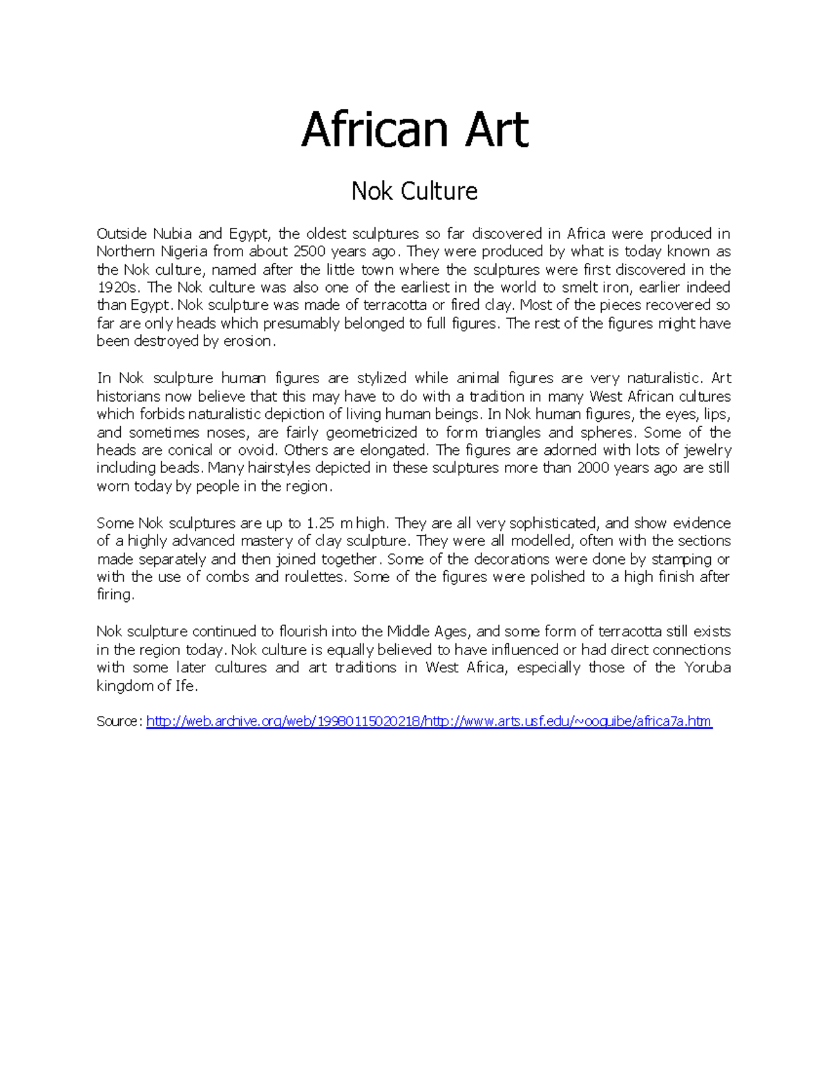 Nok Culture: Ancient African Art & Sculptural Mastery (ART 101) - Studocu