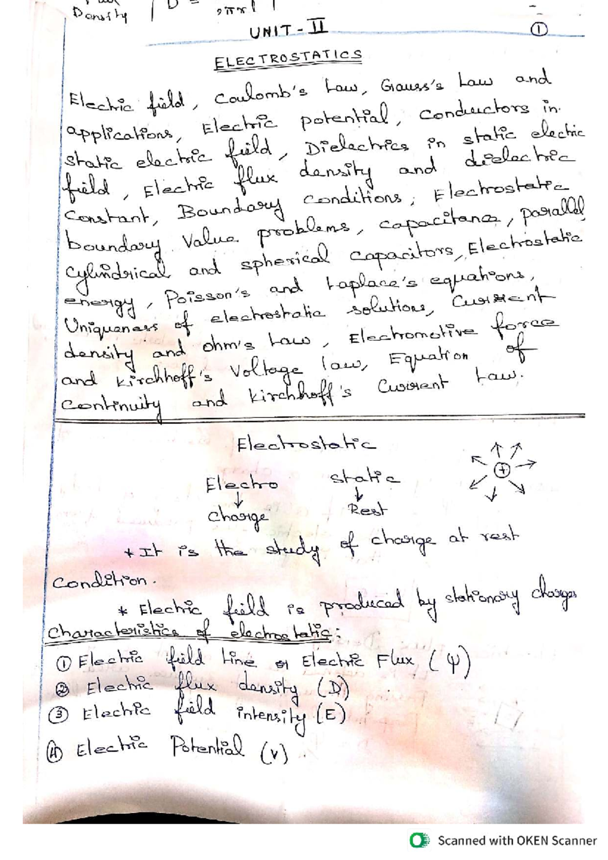 Unit II EMF Notes: Electrostatics, Electric Field, and Charge Dynamics ...
