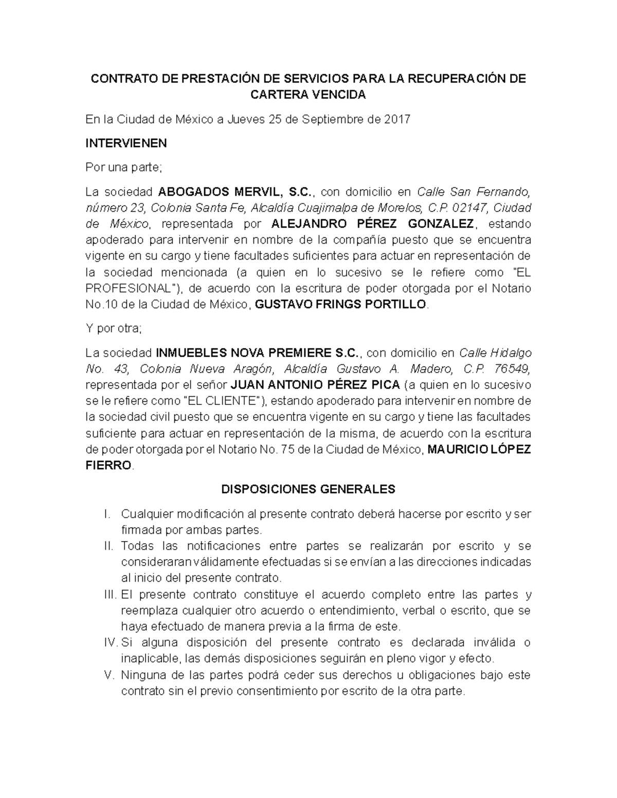 Contrato de Prestación de Servicios para Recuperación de Cartera ...
