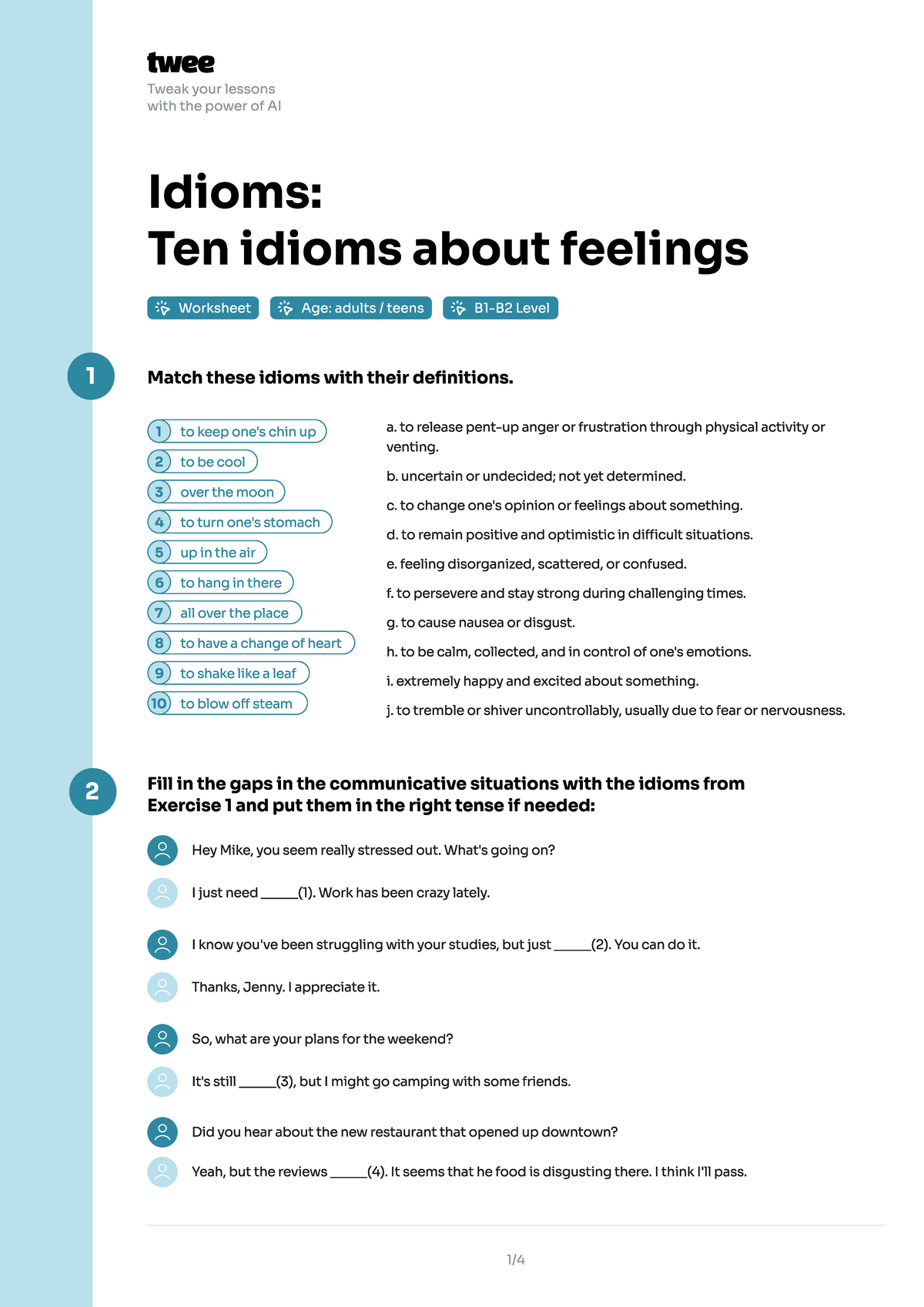 Idioms about Feelings: Worksheet for Adults & Teens (AI Tweak) - Studocu