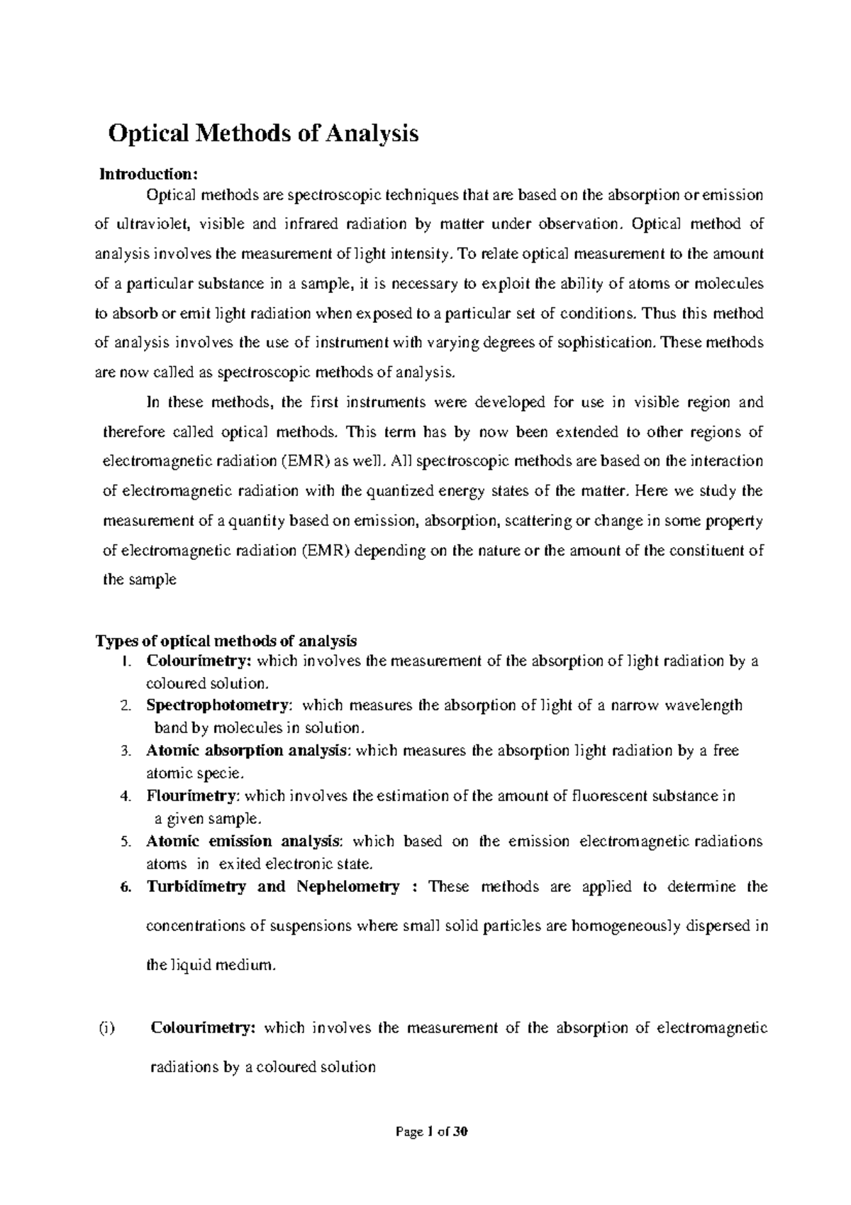 Optical Analysis & Separation Methods Notes for CHEM 101 - Studocu