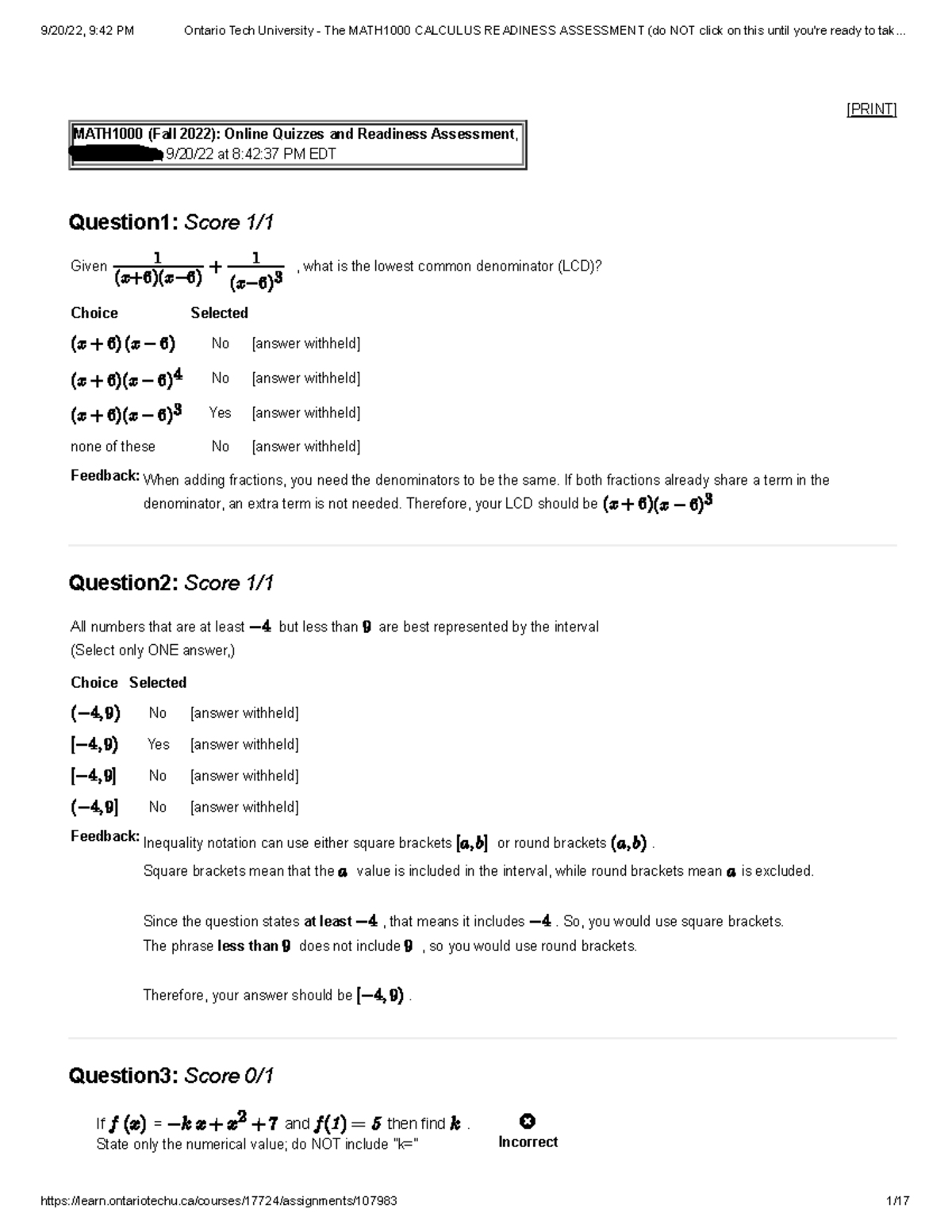 MATH1000 Fall 2022 Readiness Assessment: Online Quiz Guide - Studocu