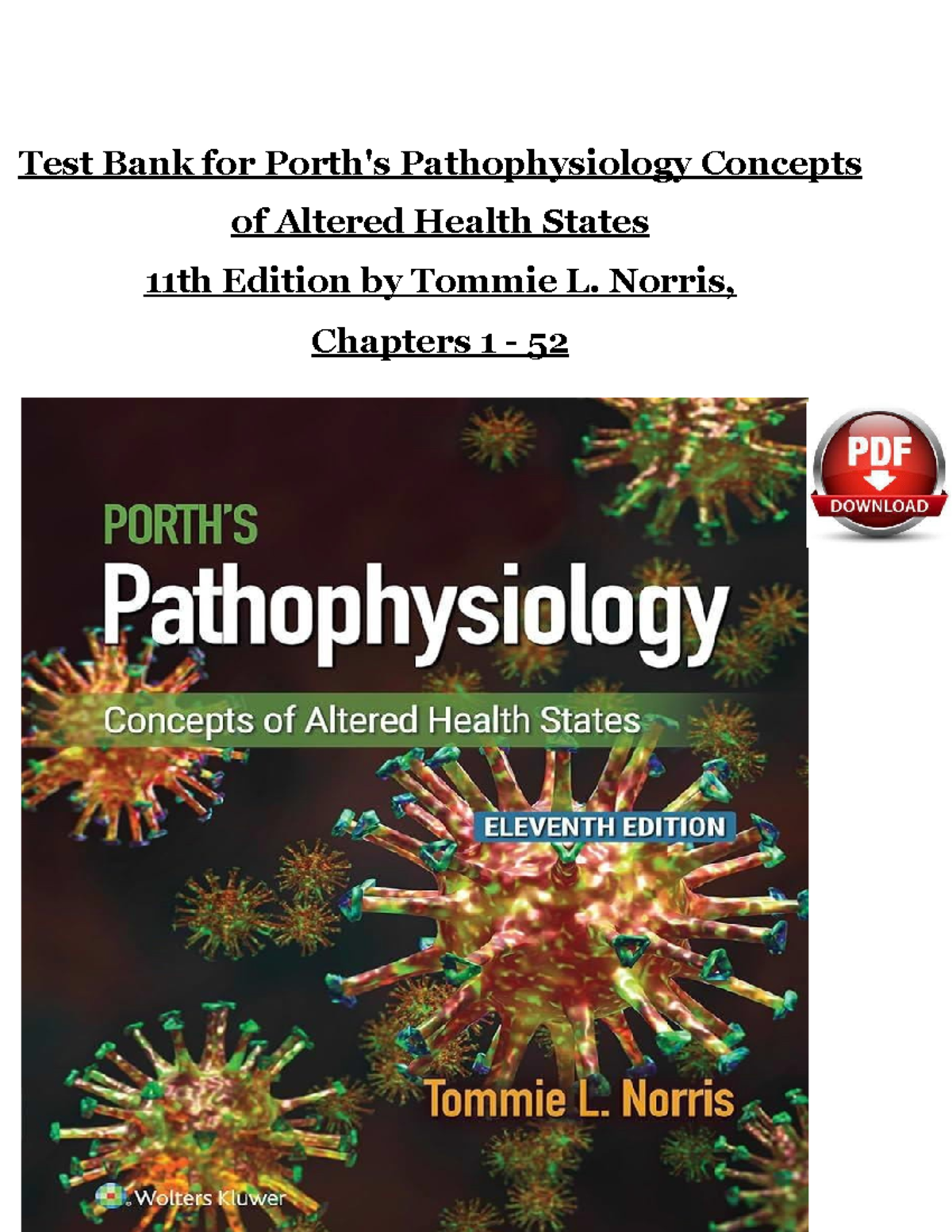 Test Bank for Porth's Pathophysiology Concepts of Altered Health States ...