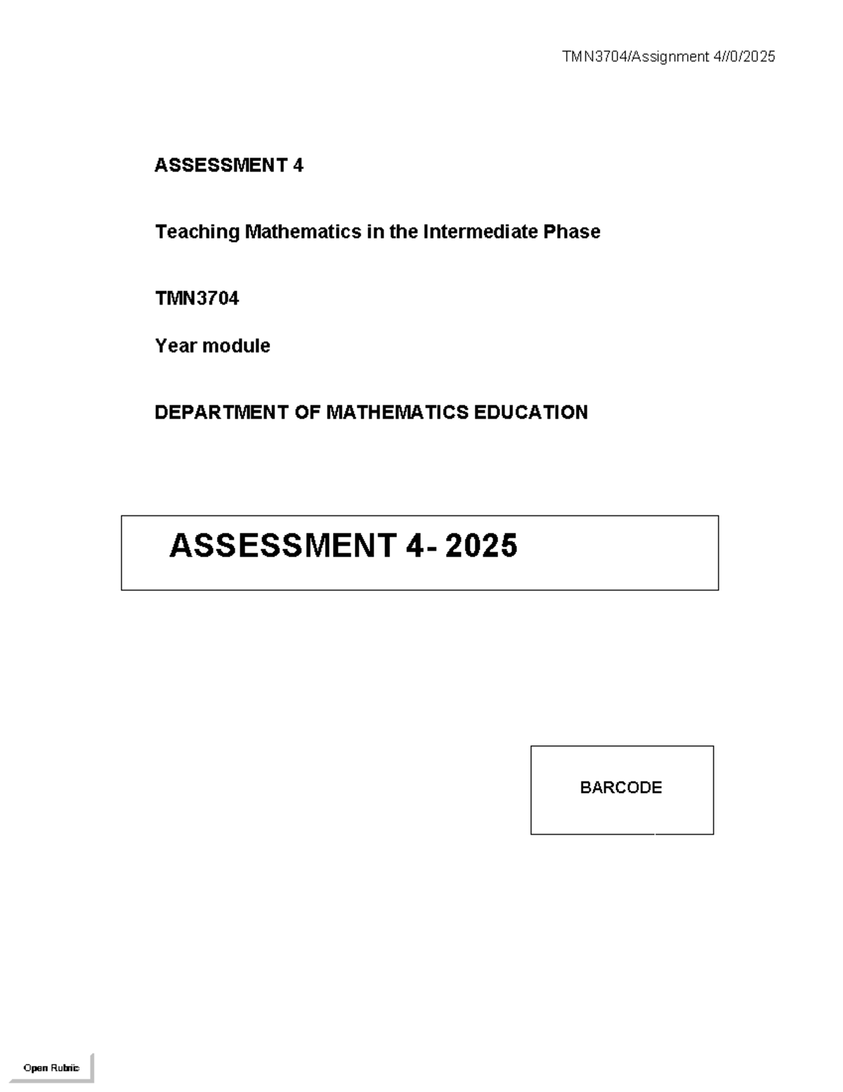TMN3704 Assignment 4: Lesson Planning on Common Fractions (2025) - Studocu