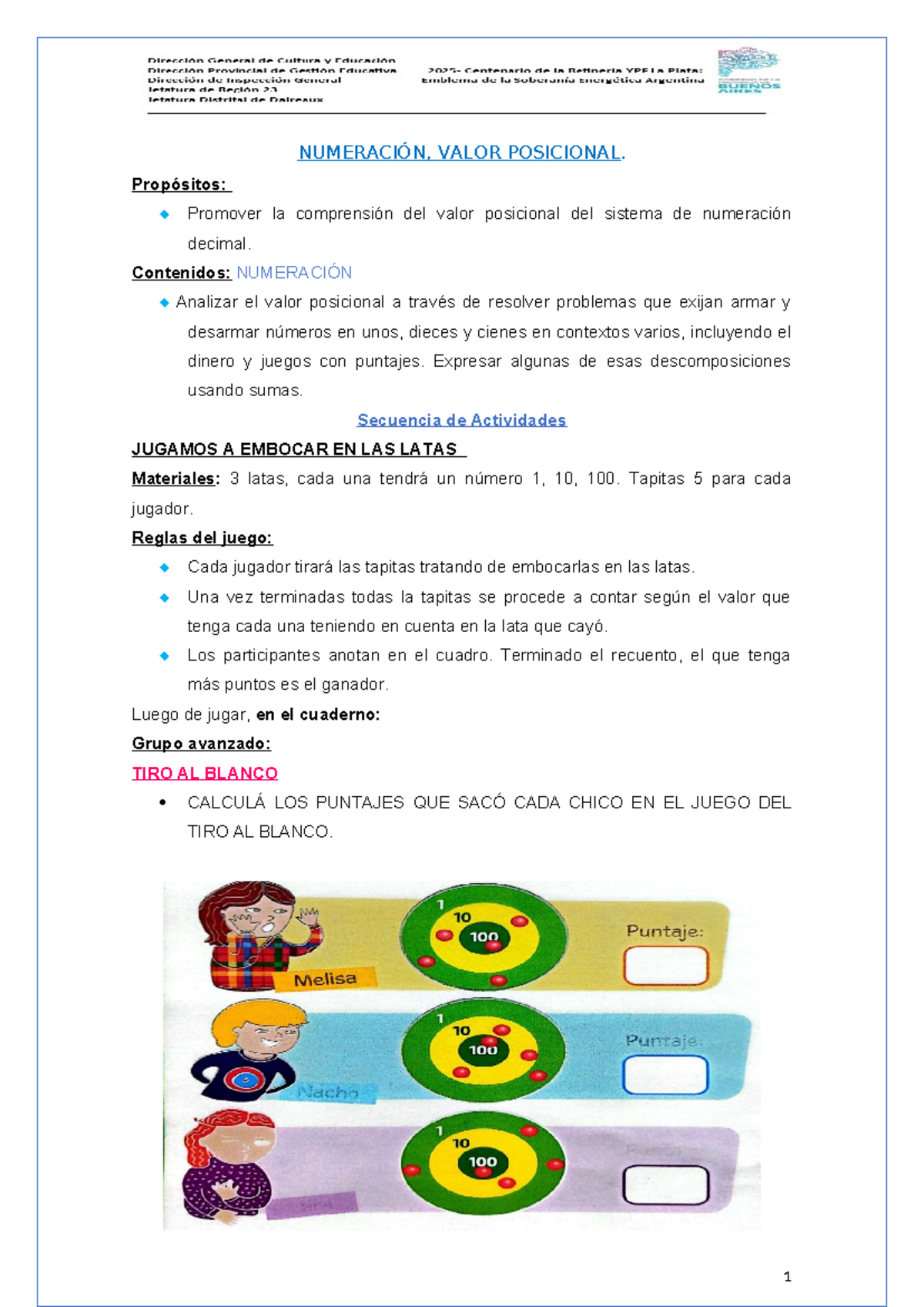 NUMERACIÓN Y VALOR POSICIONAL: JUEGOS Y ACTIVIDADES - Studocu