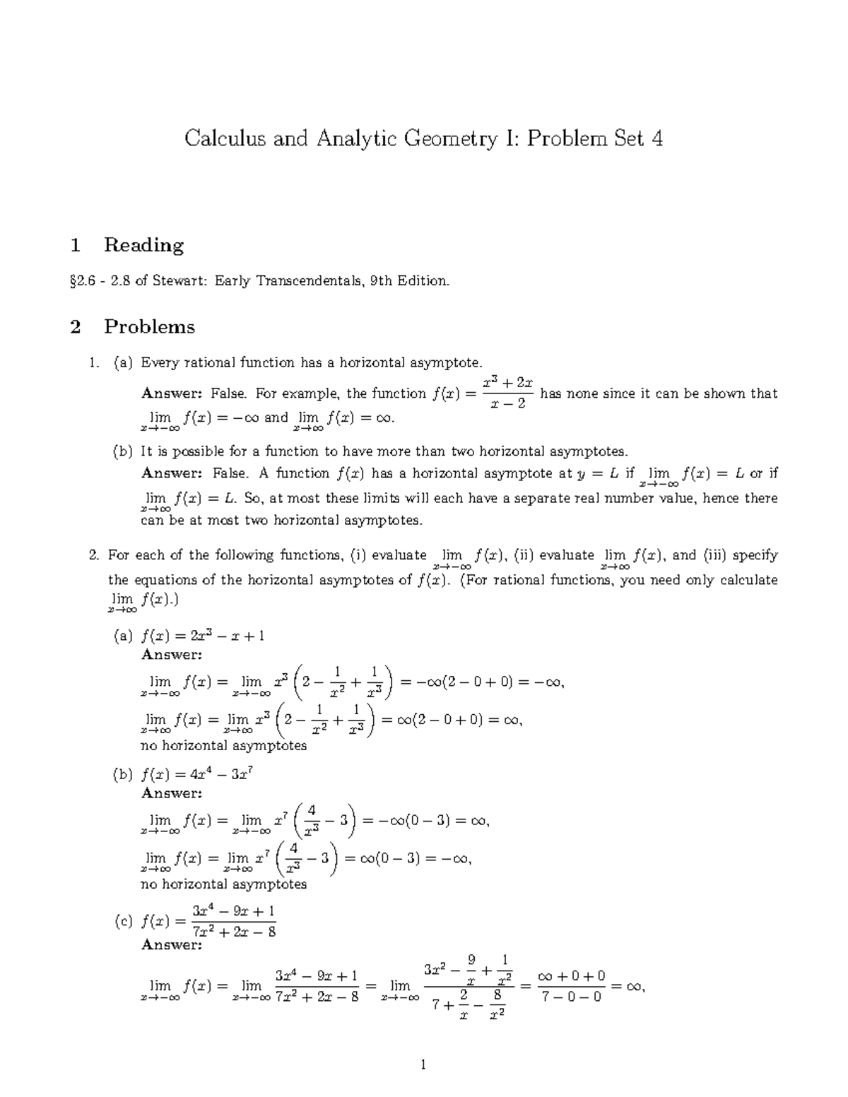 Calc i problem set 4 solutions - Calculus and Analytic Geometry I ...