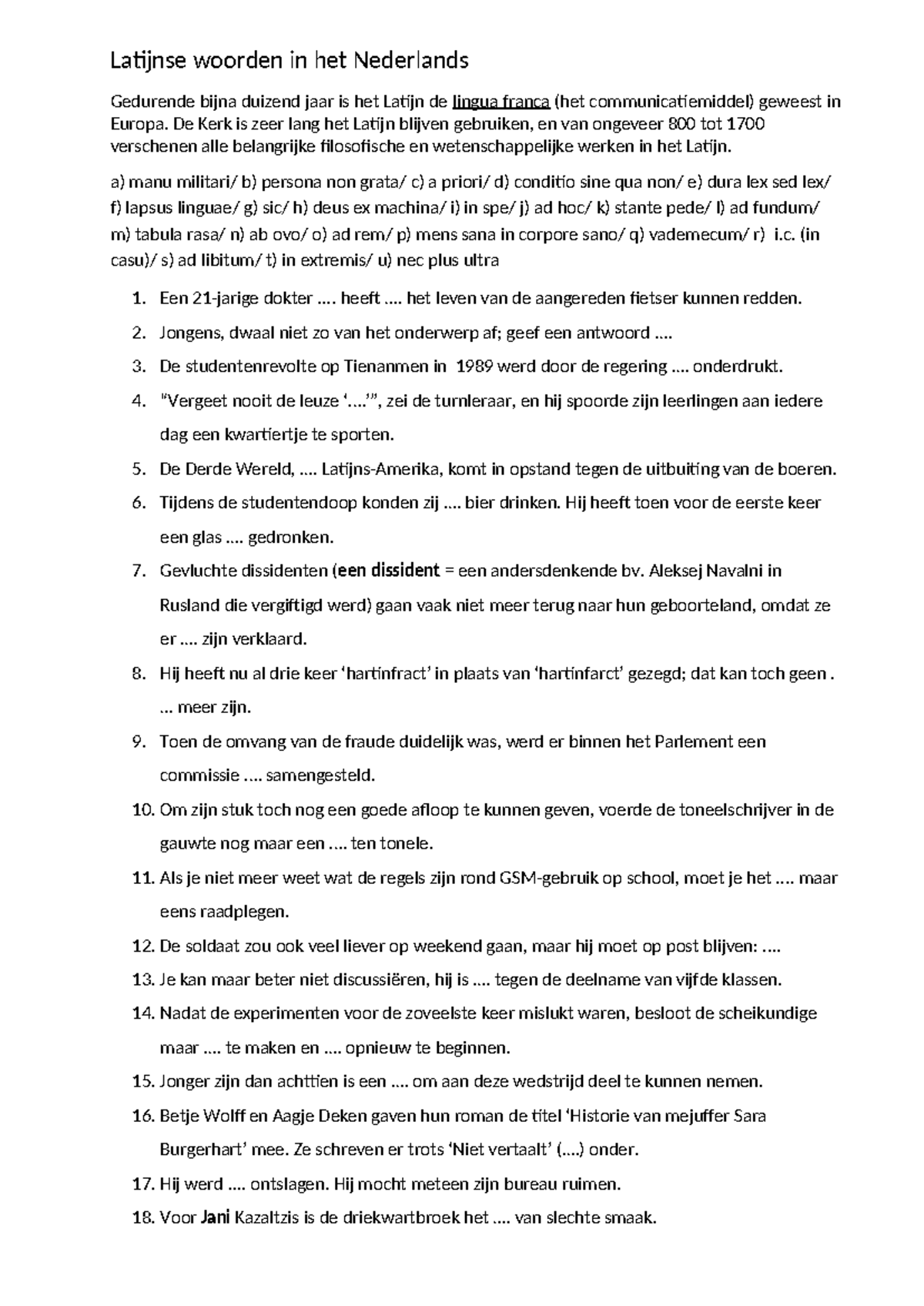 Latijnse woorden in het Nederlands oefening 2025 - Latijnse woorden in ...