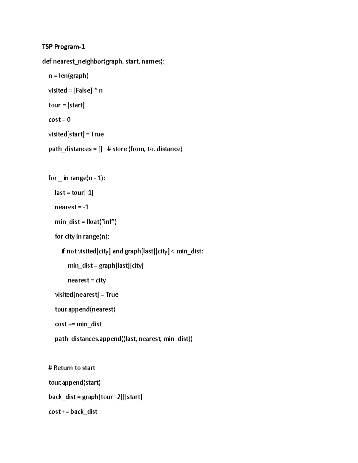 TSP Program - Lecture Notes on Nearest Neighbor Algorithm - Studocu