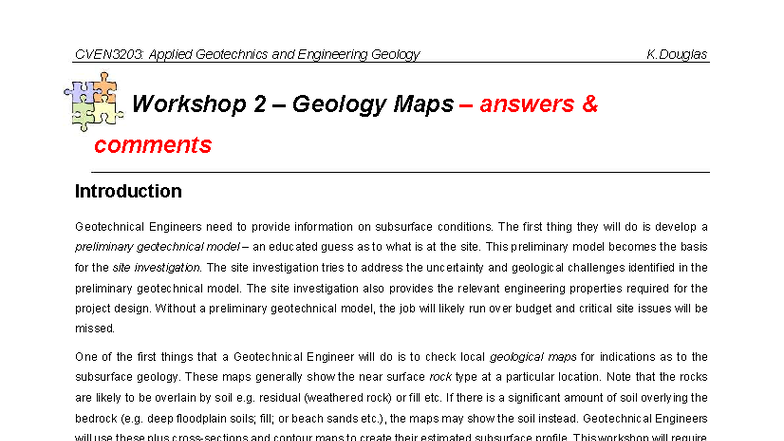 CVEN3203: Workshop 2 Geology Maps - Geotechnical Analysis & Findings ...