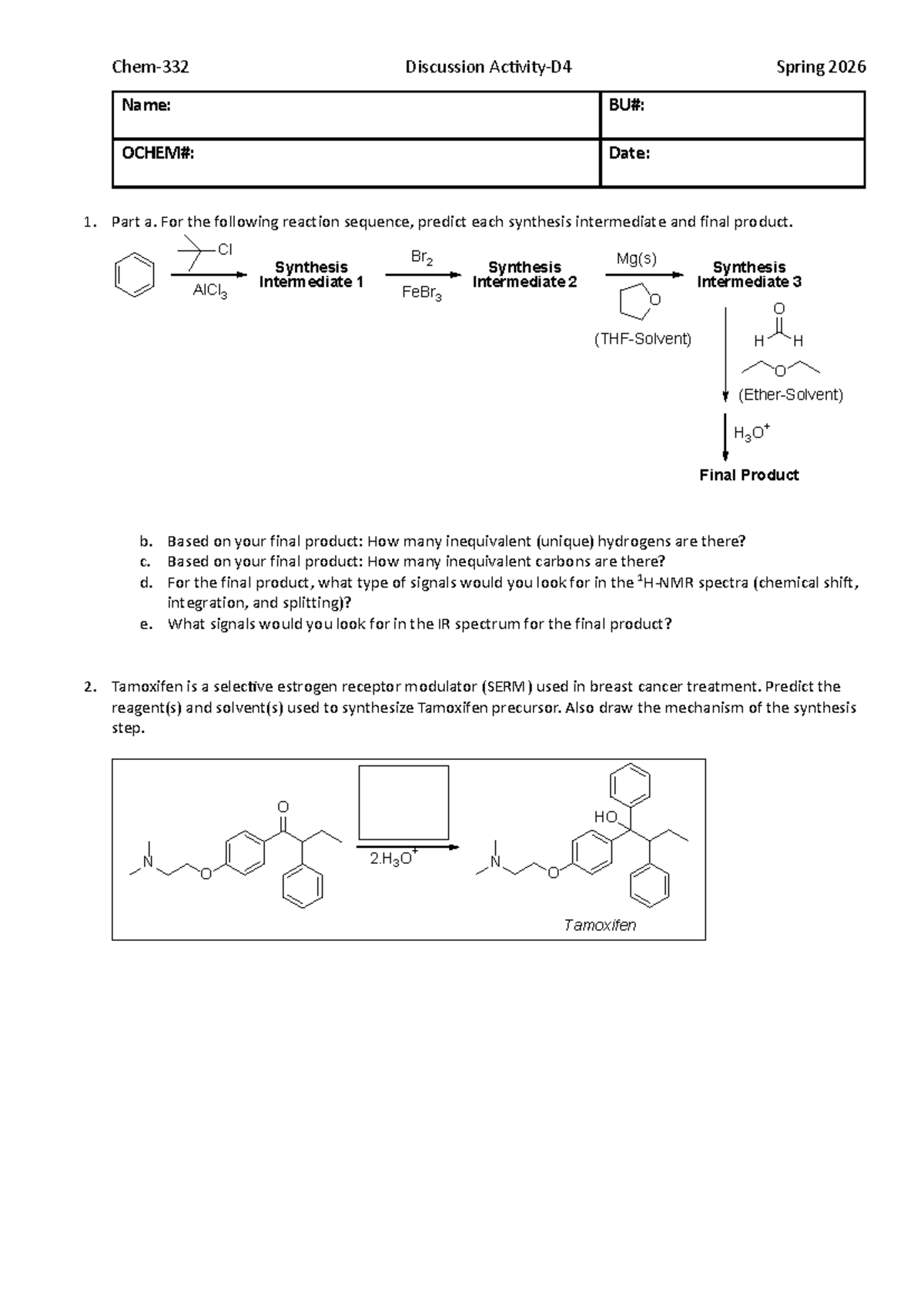 D4 Activity - Practice on Synthesis and Spectroscopy Analysis - Studocu