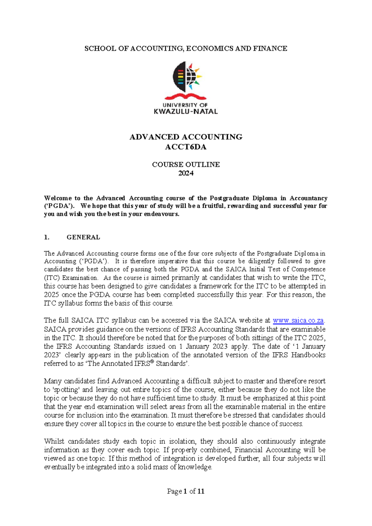 PGDA ACCT6DA Advanced Accounting Course Outline for 2024 - Studocu