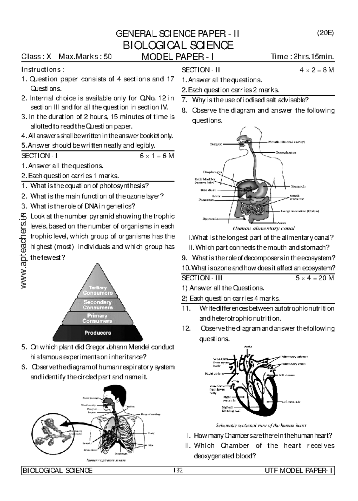 BIOLOGICAL SCIENCE PAPER II (20E) Class X Model Paper I - Studocu
