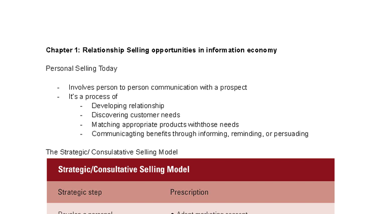 Professional Selling Notes: Chapter 1 - Relationship Selling in the ...