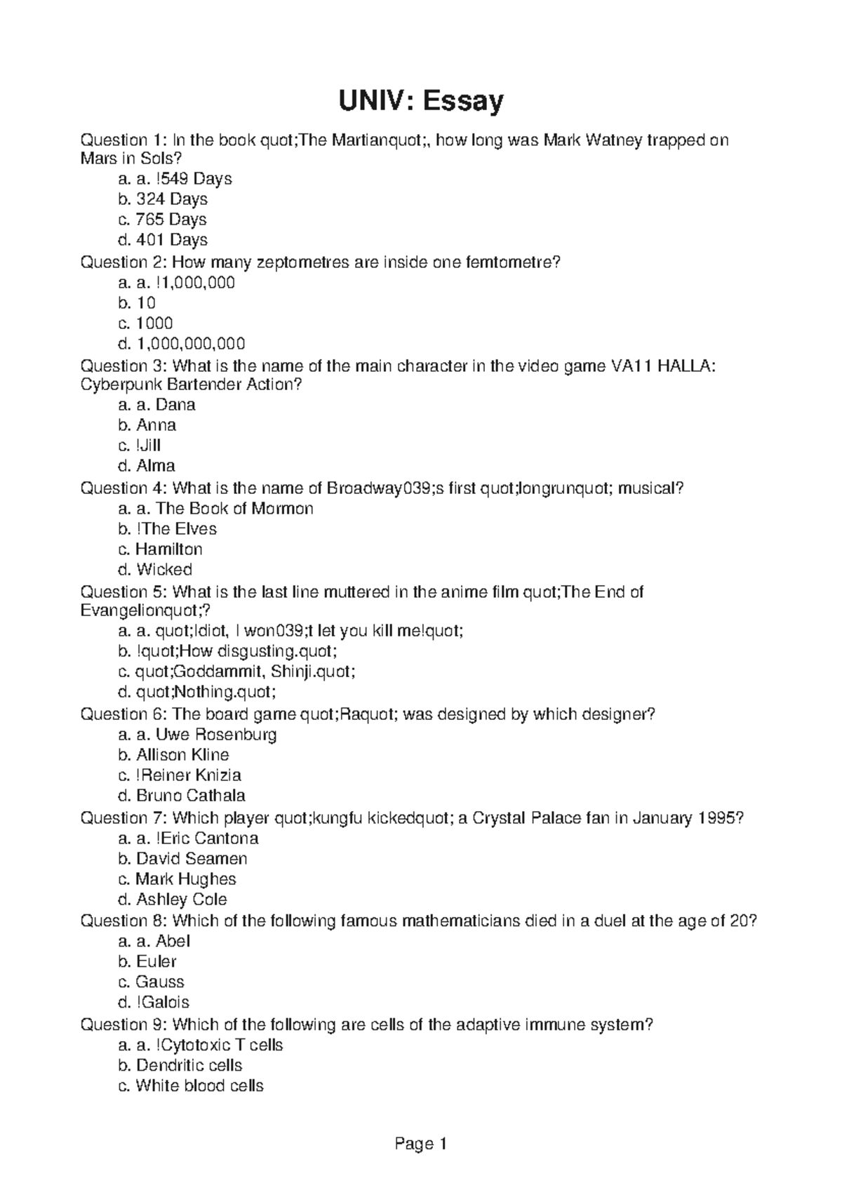 UNIV309 Essay Study Guide 7 - Questions and Answers - Studocu