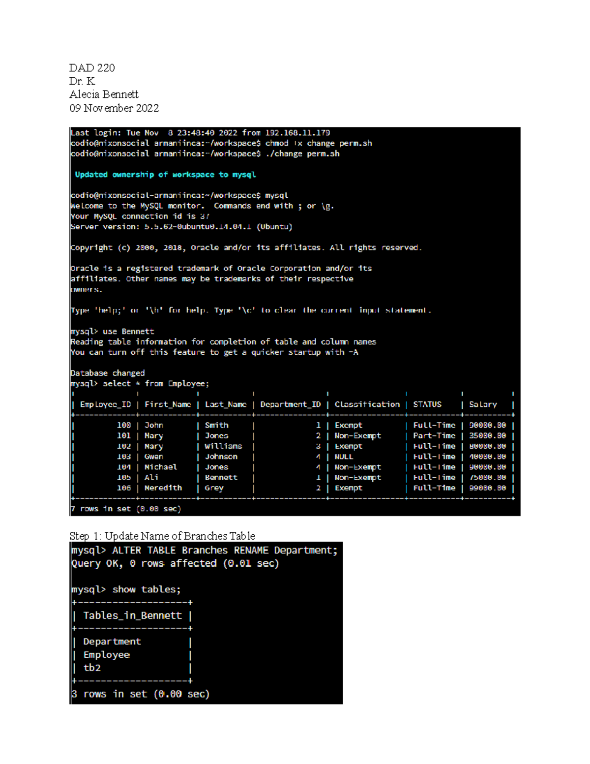 Codio Mod 3 - Bennett - DAD 220 Dr. K Alecia Bennett 09 November 2022 ...