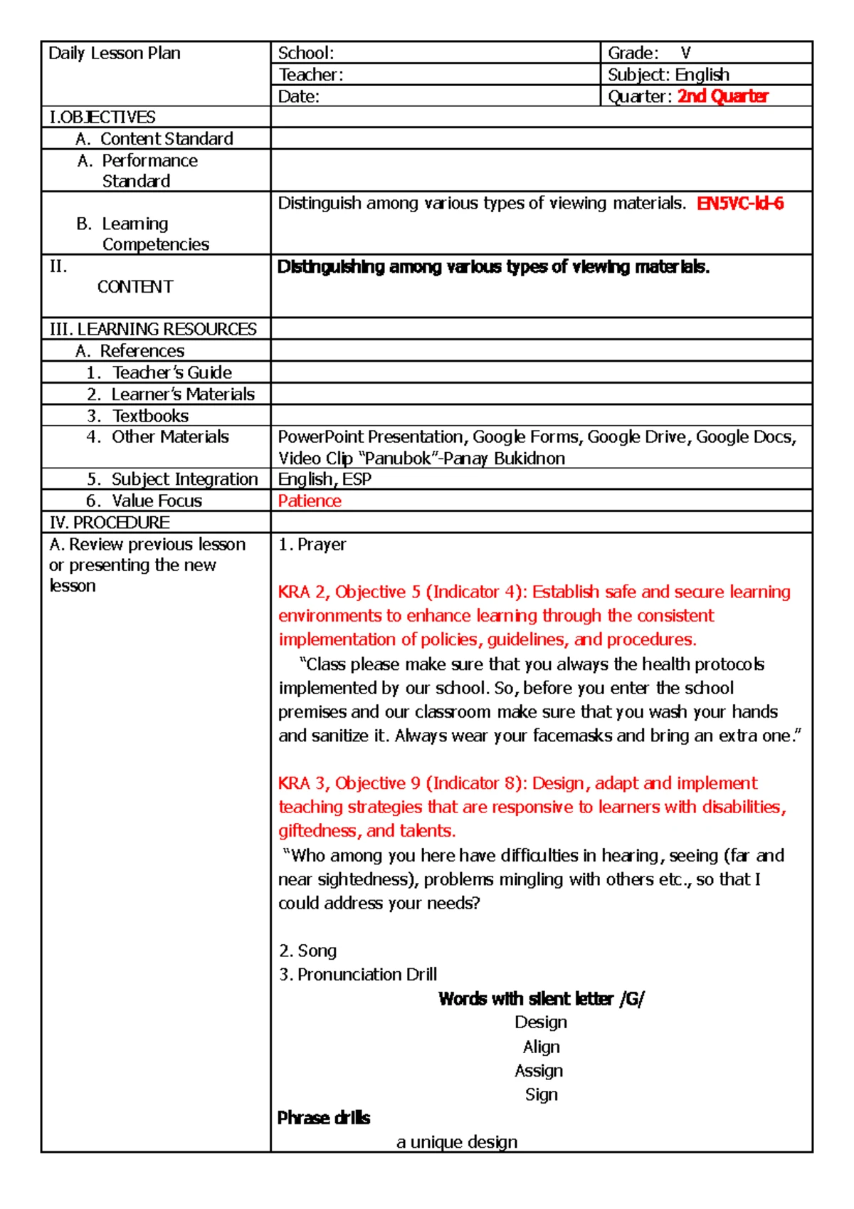 3. LP - Appraising the Unity of Plot, Setting and Characterization - Grade 10 1Q - LESSON PLAN ...