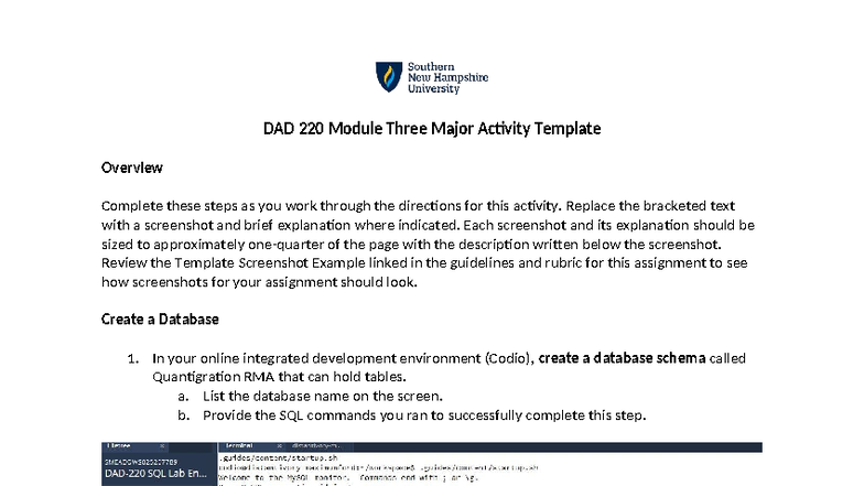DAD 220 Module 3 Major Activity: Database Schema Creation Guide - Studocu