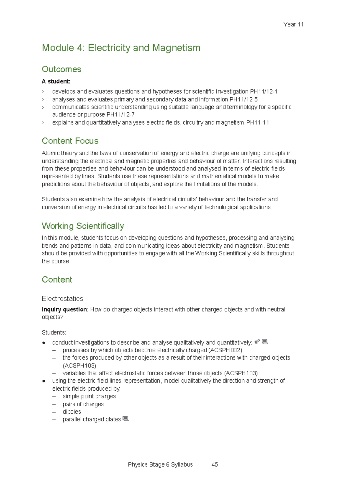 Year 11 Physics Module 4: Electricity & Magnetism Syllabus - Studocu