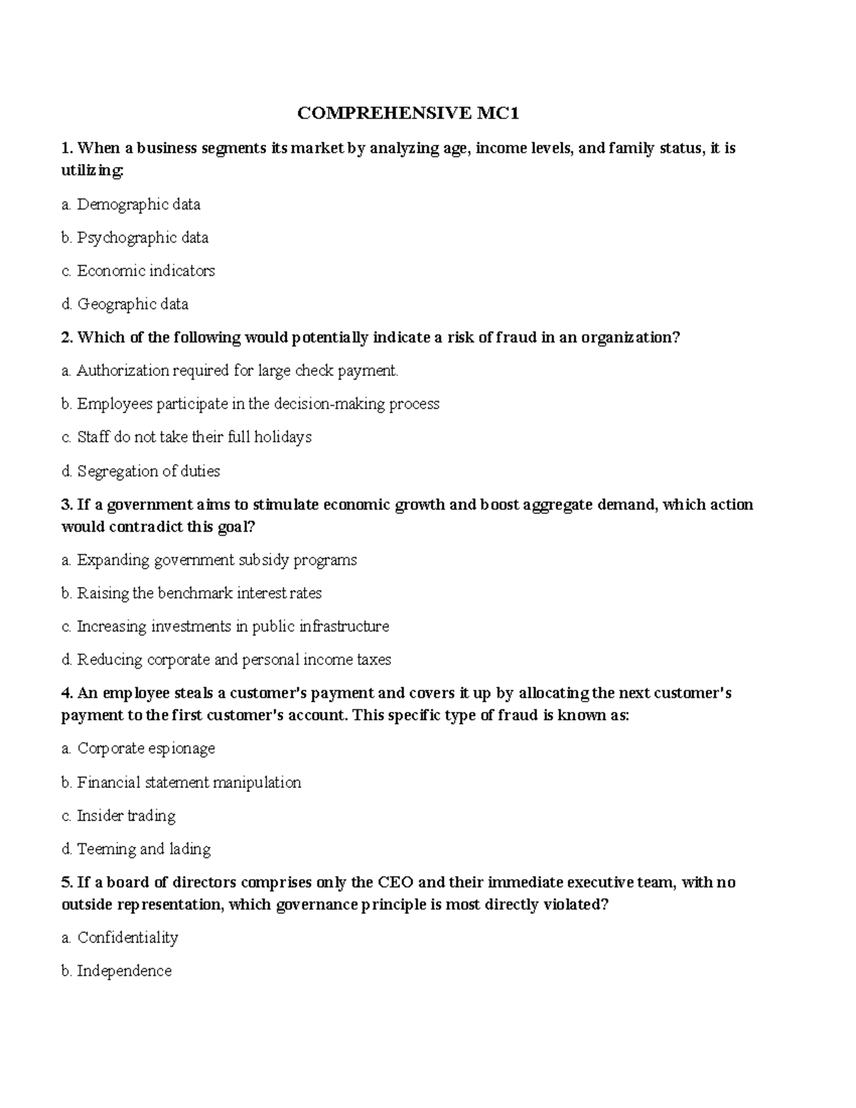 Comprehensive MC1 - Midterm Exam Questions and Answers - Studocu