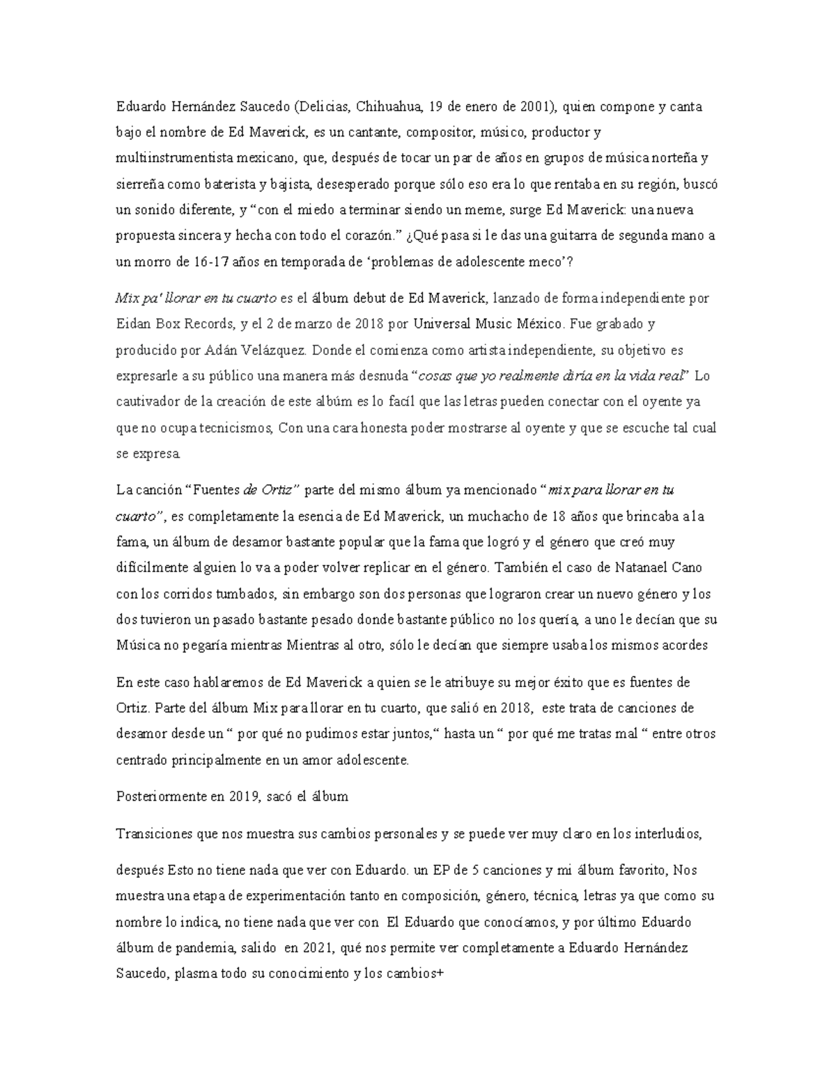 Ed Maverick: Historia y Trayecto Musical (Estudio) - Studocu