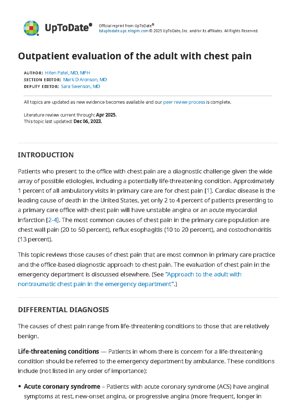 Outpatient Evaluation of Chest Pain in Adults: A Comprehensive Guide ...
