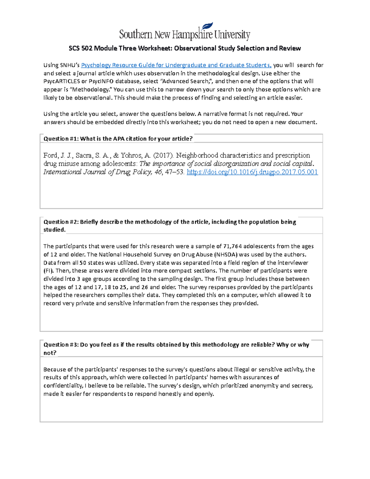 SCS 502 Module Three Worksheet: Observational Study Analysis - Studocu